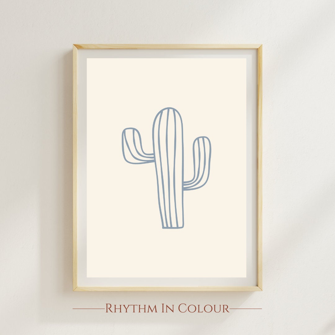 Beige Print Cactus Line Art Neutral Wall Art Prints Cactus Plant Print ...
