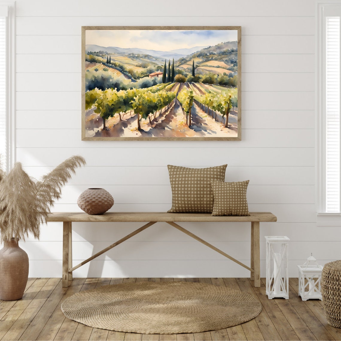 French Vineyard Watercolor Painting: Provence Landscape Art Print - Etsy