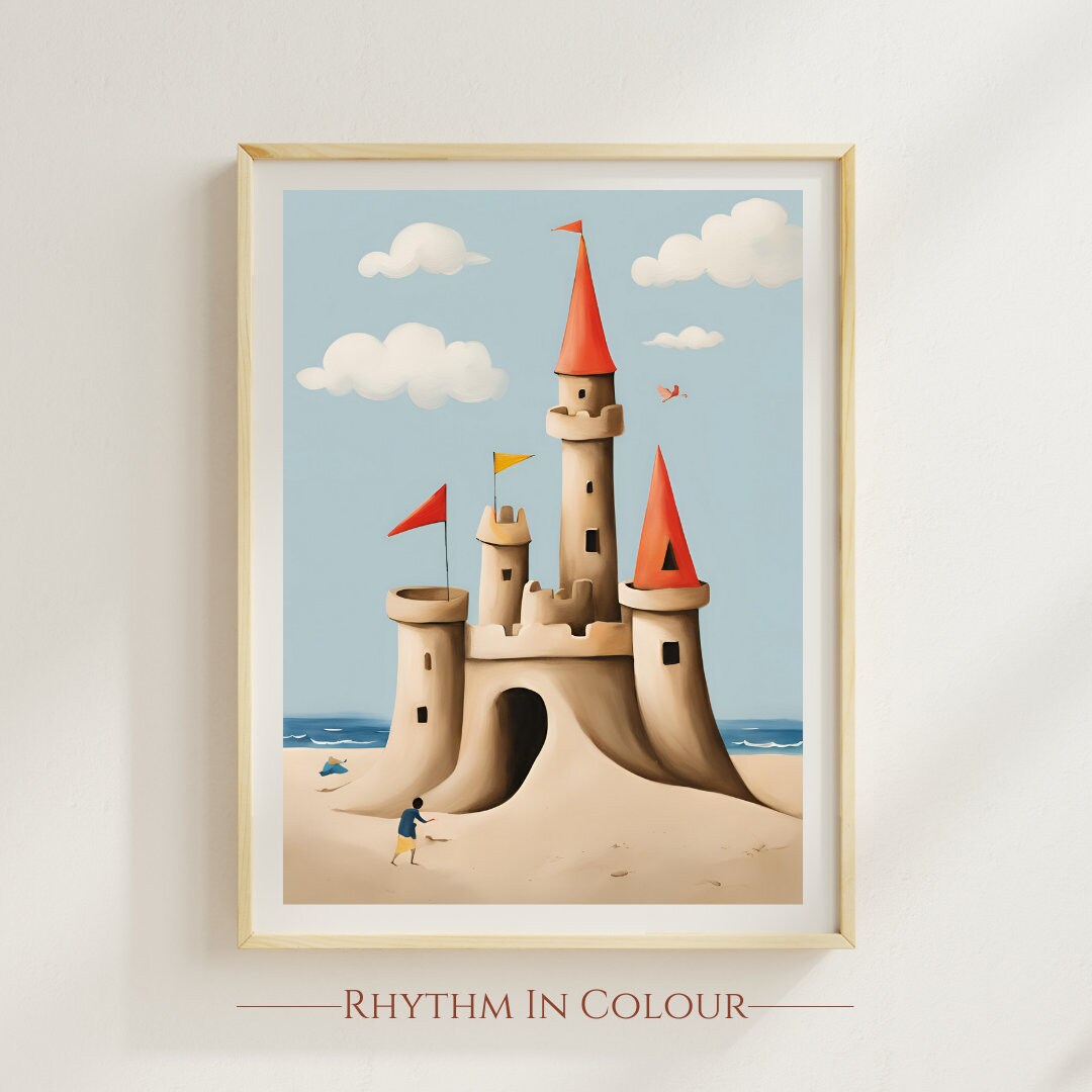 Sand Castle Print Kids Beach Poster Fun Coastal Print Childrens Beach ...