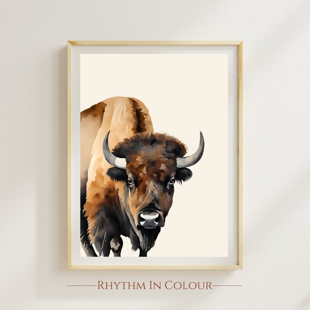 Bison Minimalist Poster Neutral Wall Decor Beige Animal Wall Decor ...