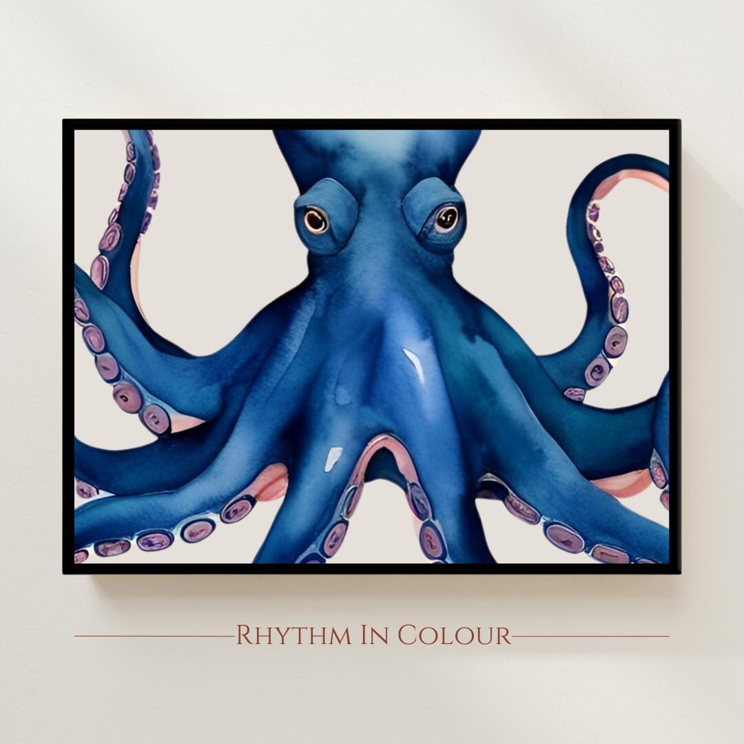 Blue Octopus Watercolor Print: Minimalist Coastal Wall Art - Etsy