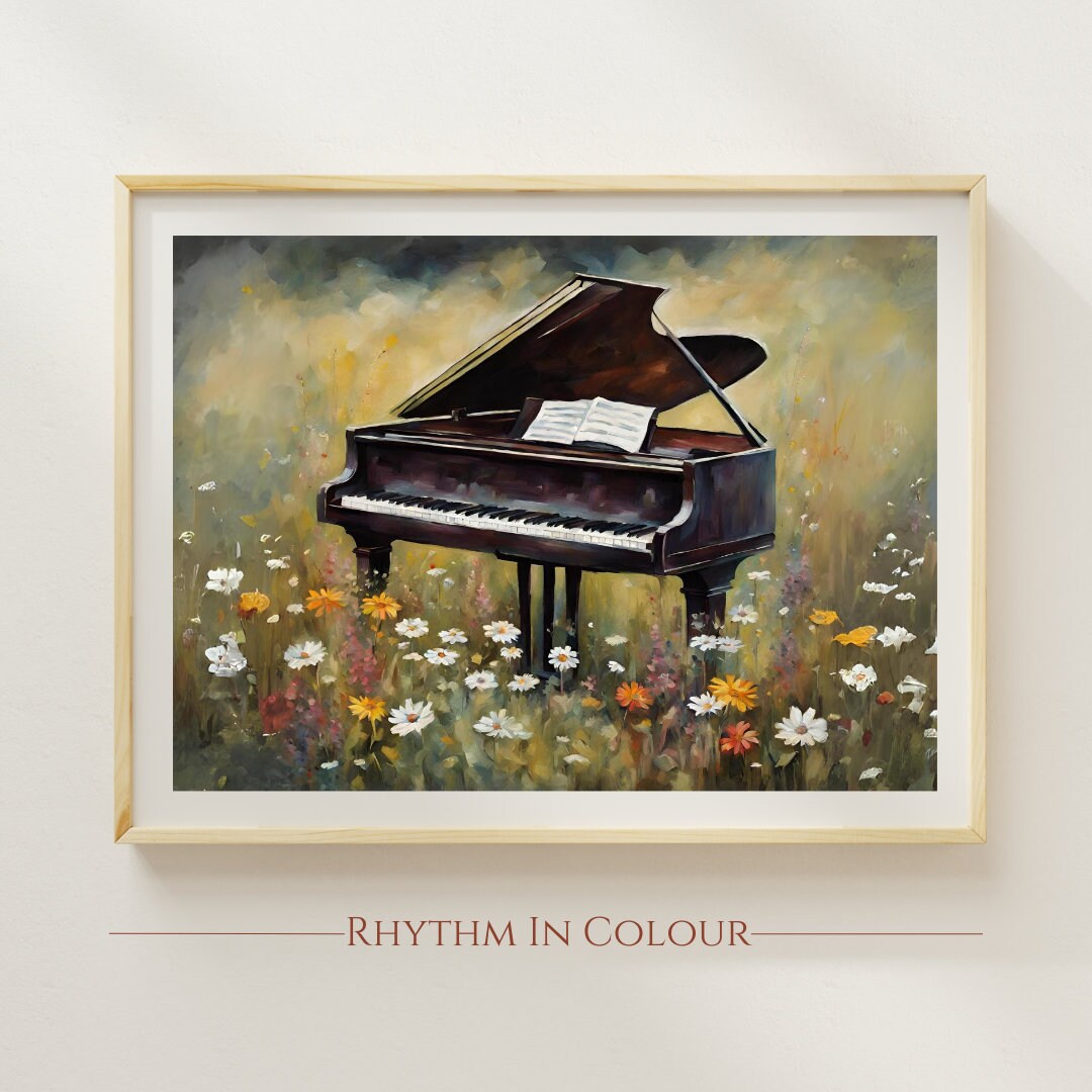 Piano and Wildflower Oil Painting Print: Boho Music Room Wall Art - Etsy UK