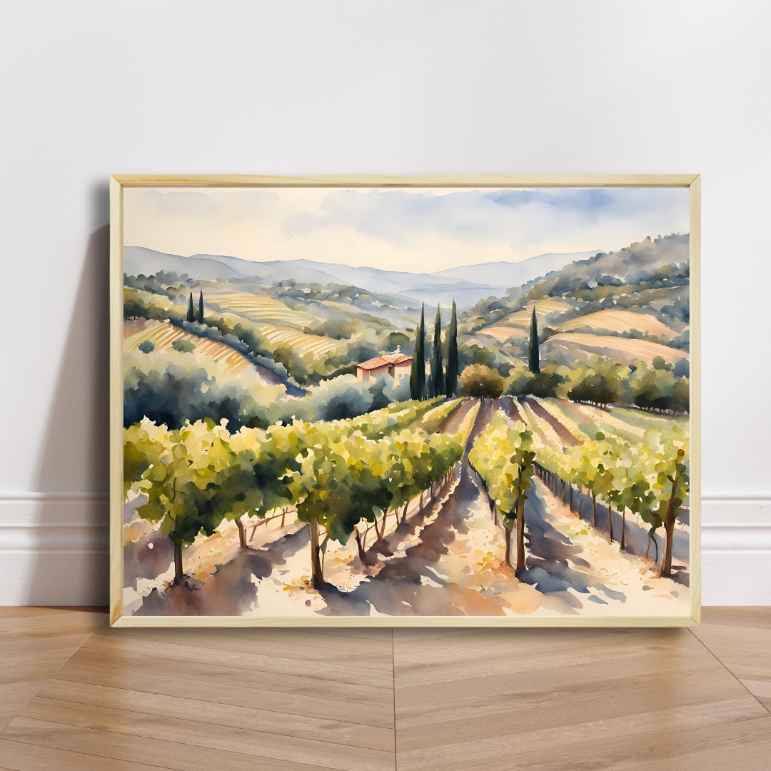 French Vineyard Watercolor Painting: Provence Landscape Art Print - Etsy