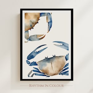 Crab Minimalist Posters Blue Coastal Wall Decor Sea Life Marine Wall ...