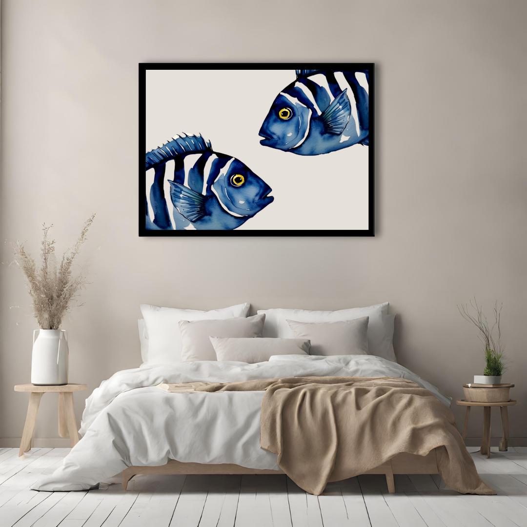 Blue Fish Minimalist Posters Coastal Wall Decor Sea Life Marine Wall ...