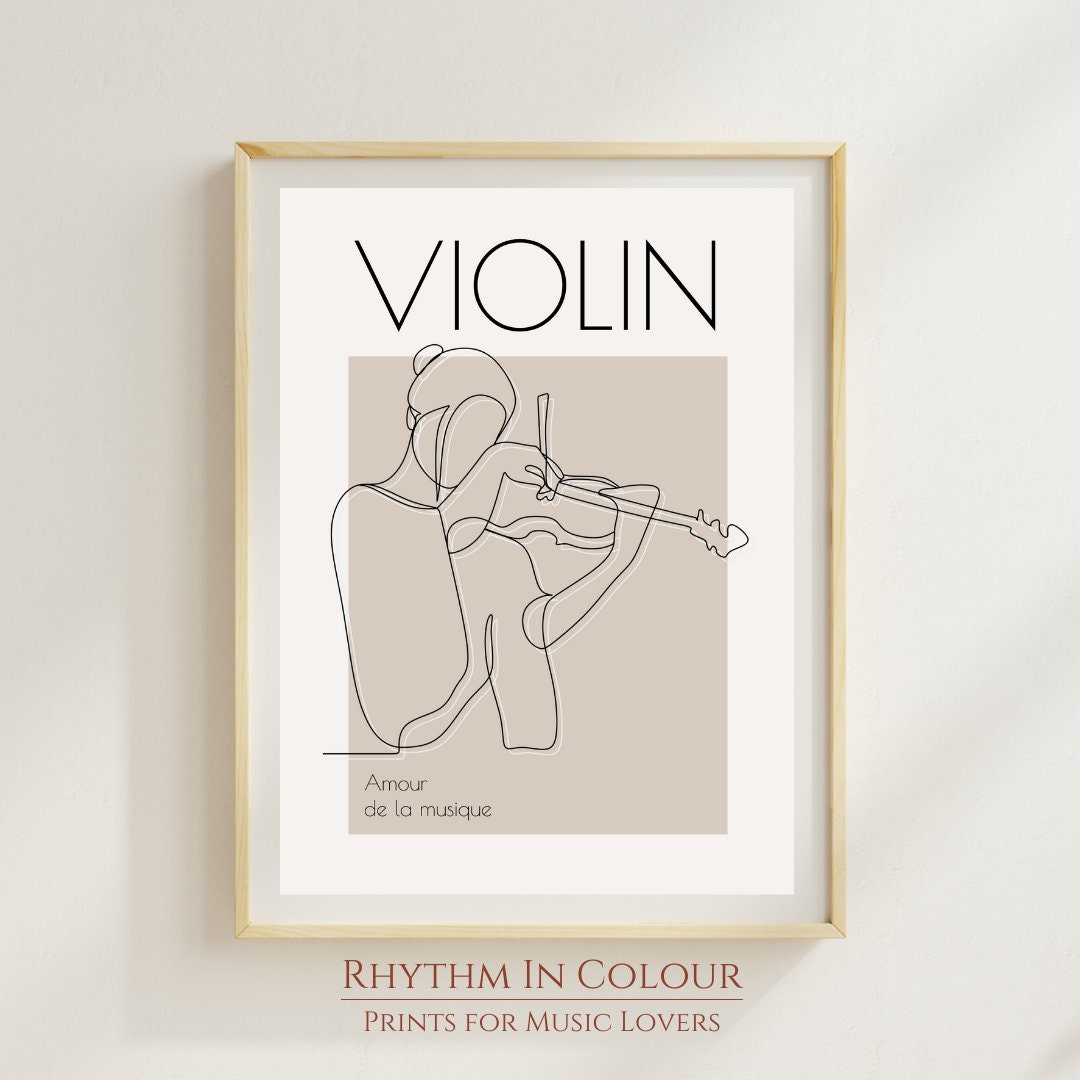 Music Art Print Violin Line Art Minimalist Wall Art Boho Music Poster ...