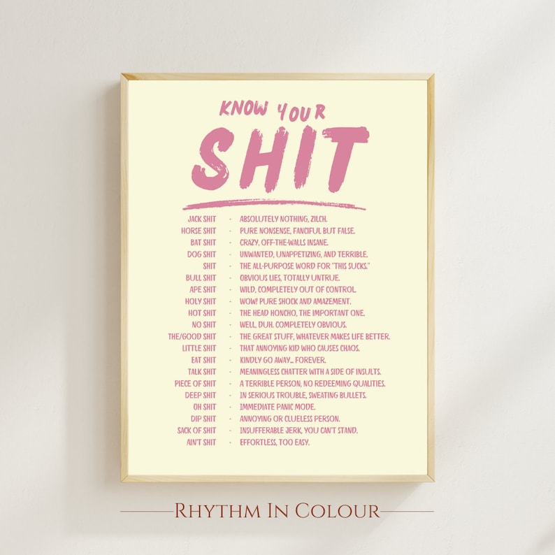 Funny 'know Your Shit' Print | Humorous Definitions Poster - Etsy