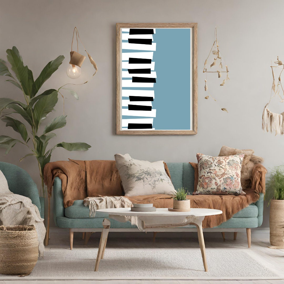 Mid Century Piano Print: Abstract Blue Piano Keys Art Poster - Etsy