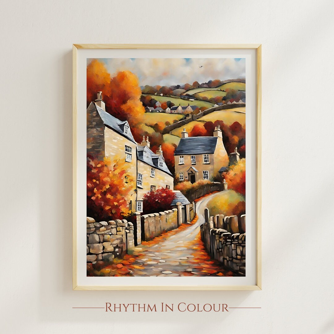 Cotswolds Autumn Print: English Countryside Acrylic Painting - Etsy