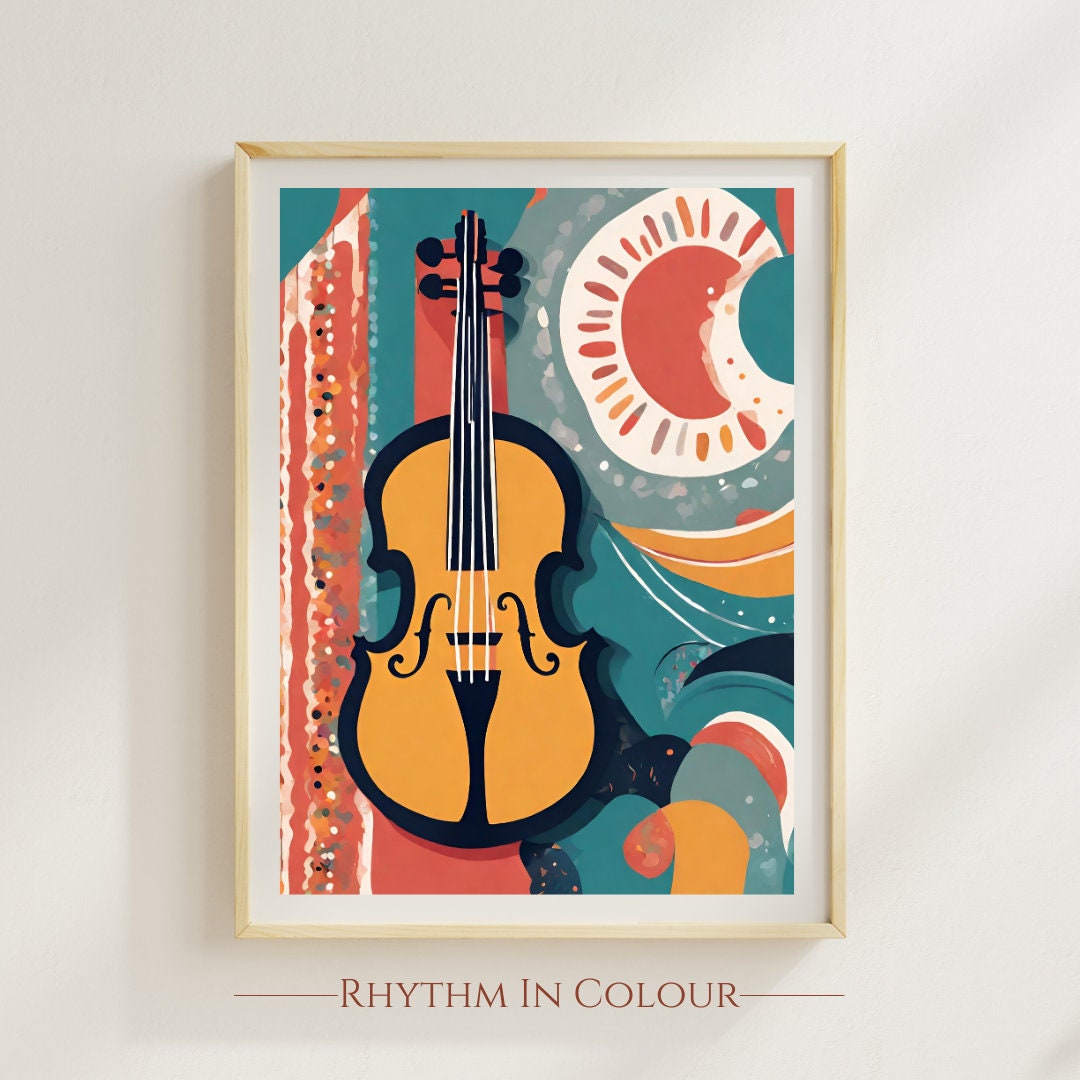 Boho Music Print Bohemian Violin Poster Abstract Violin Print Mid ...