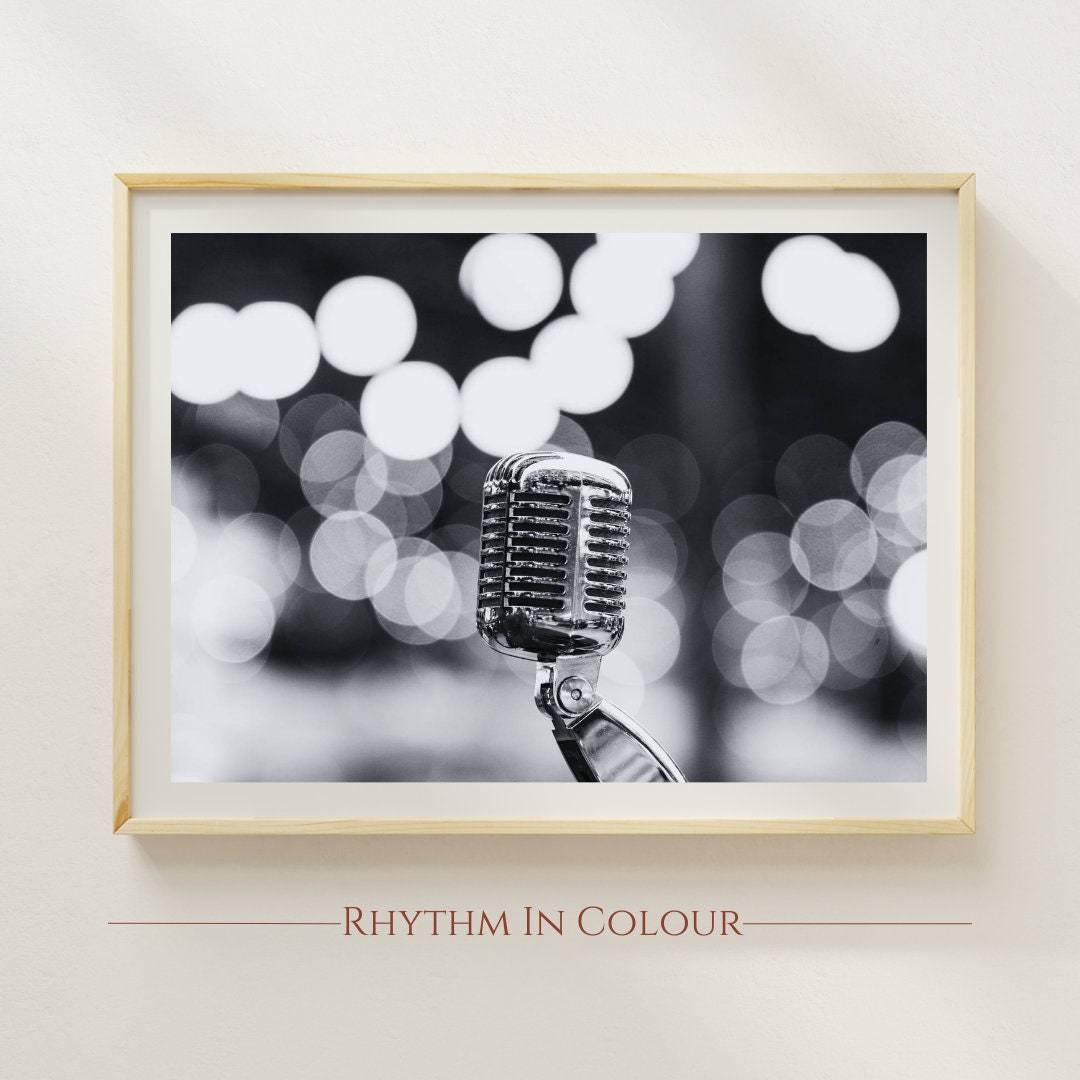 Vintage Black and White Microphone Photography Print Microphone Wall ...