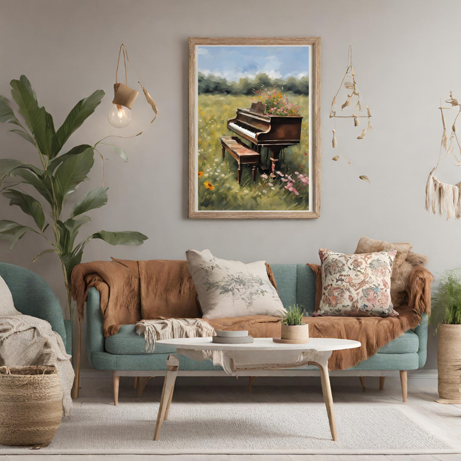 Piano Oil Painting Print Wildflower Oil Painting Poster Gift for ...