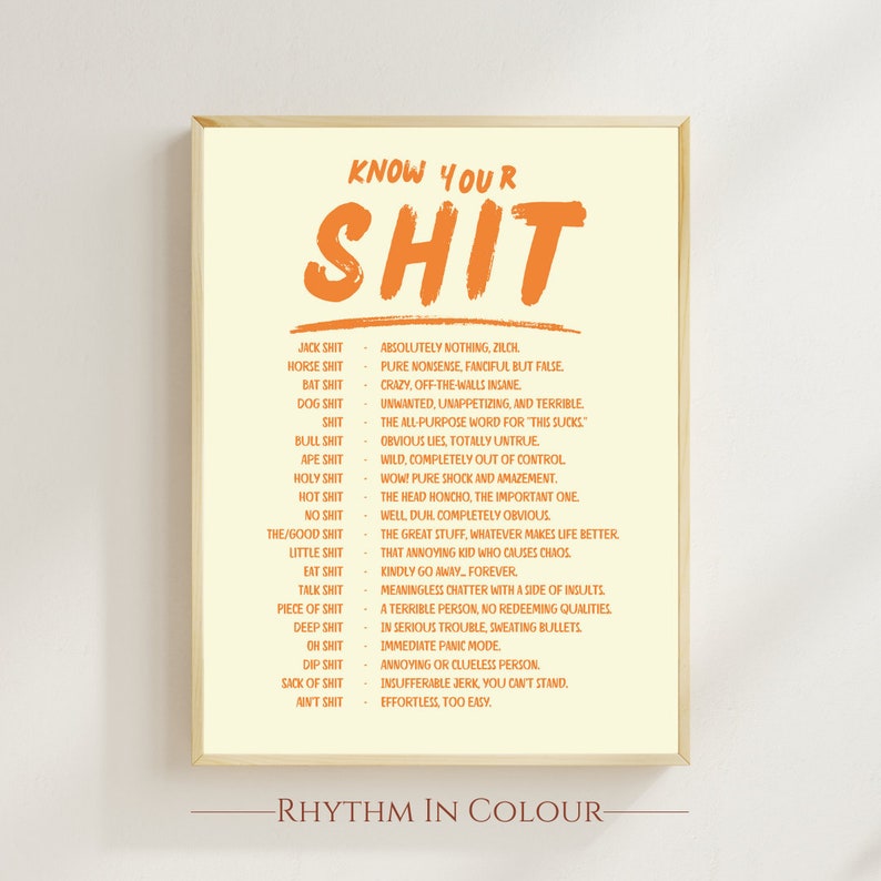 Funny 'know Your Shit' Print | Humorous Definitions Poster - Etsy