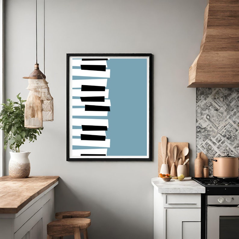 Mid Century Piano Print: Abstract Blue Piano Keys Art Poster - Etsy
