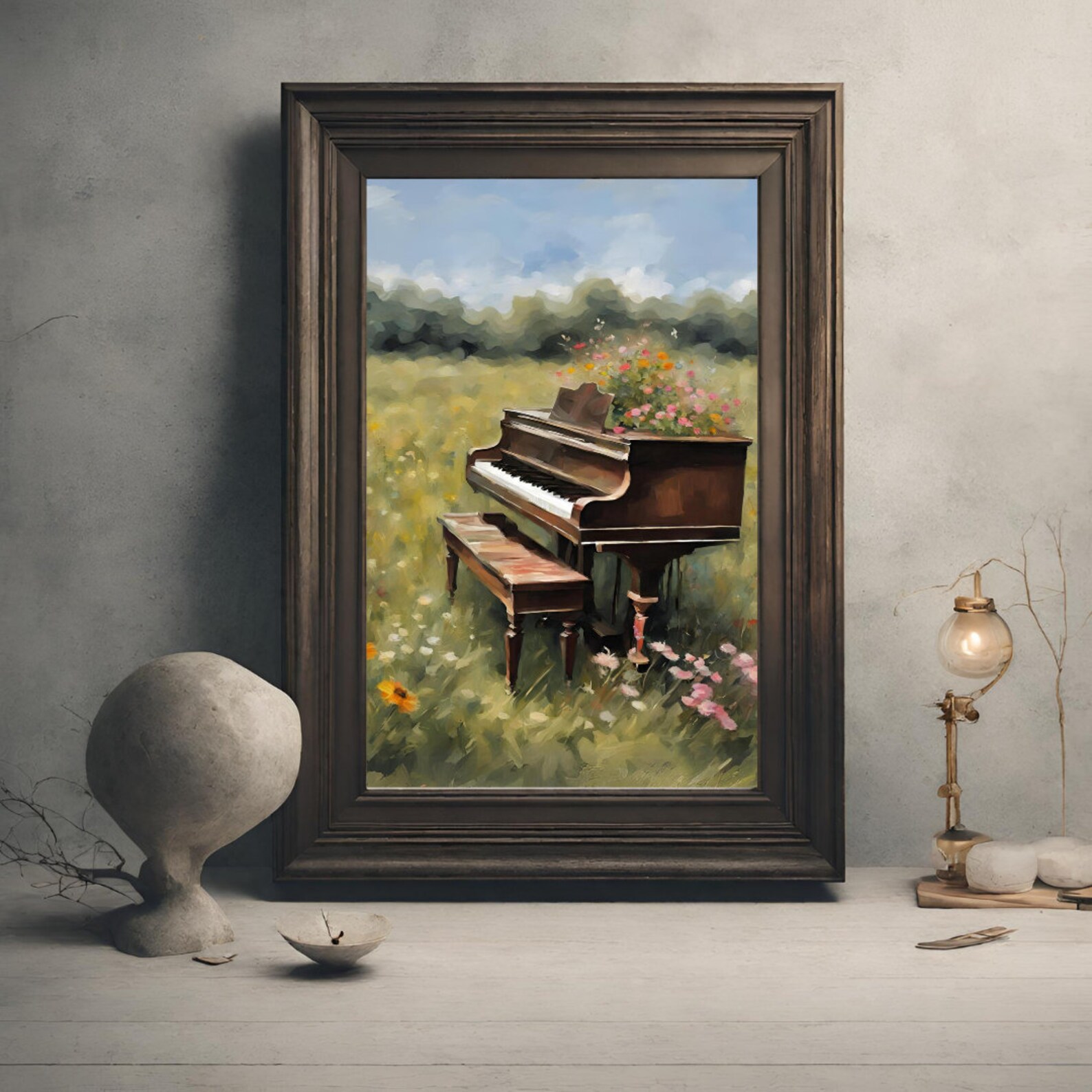 Piano Oil Painting Print Wildflower Oil Painting Poster Gift for ...