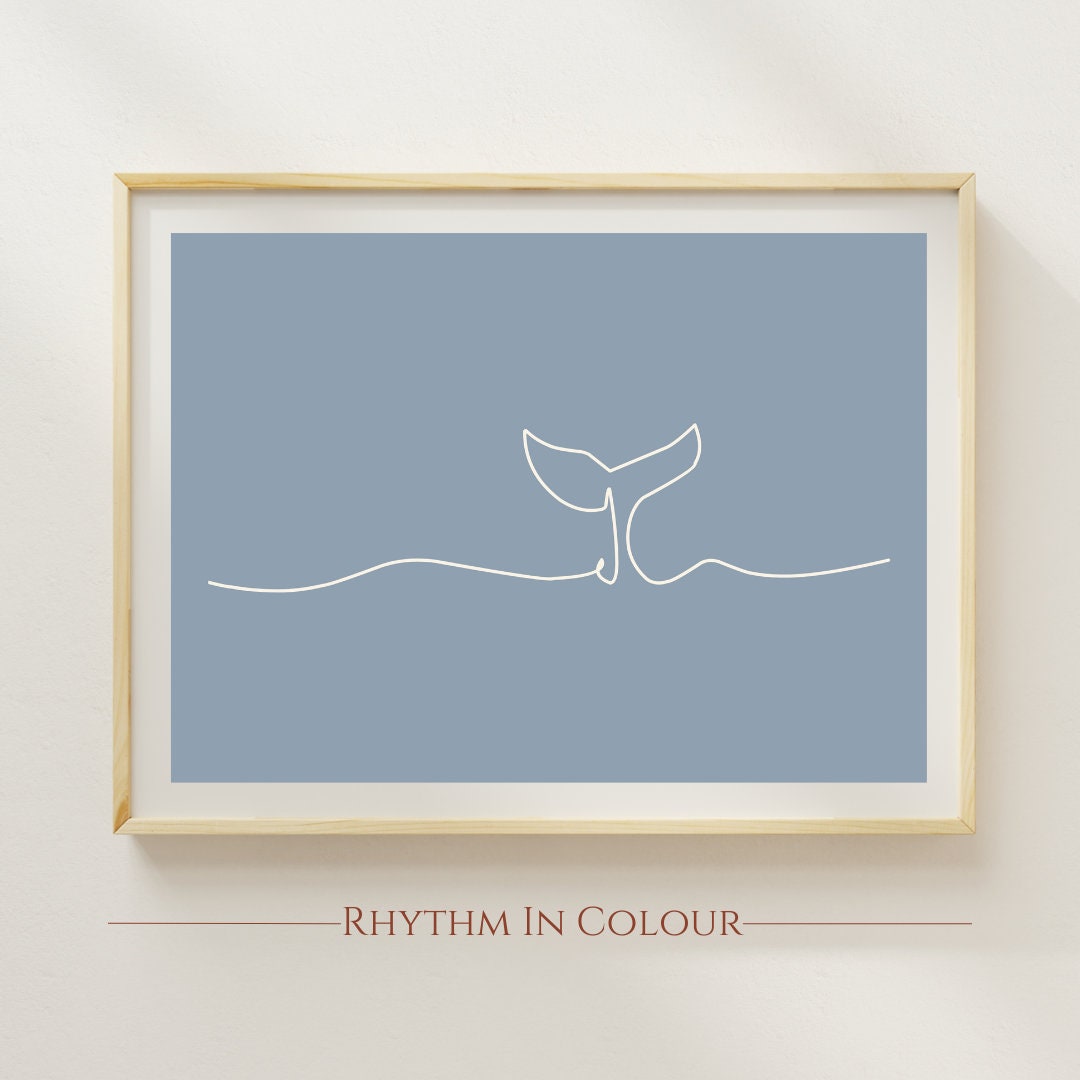 Coastal Print Whale Line Art Ocean Wall Art Prints Whale Fin Print ...