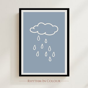 Blue Print Rain Cloud Line Art Neutral Wall Art Prints Rain Print ...
