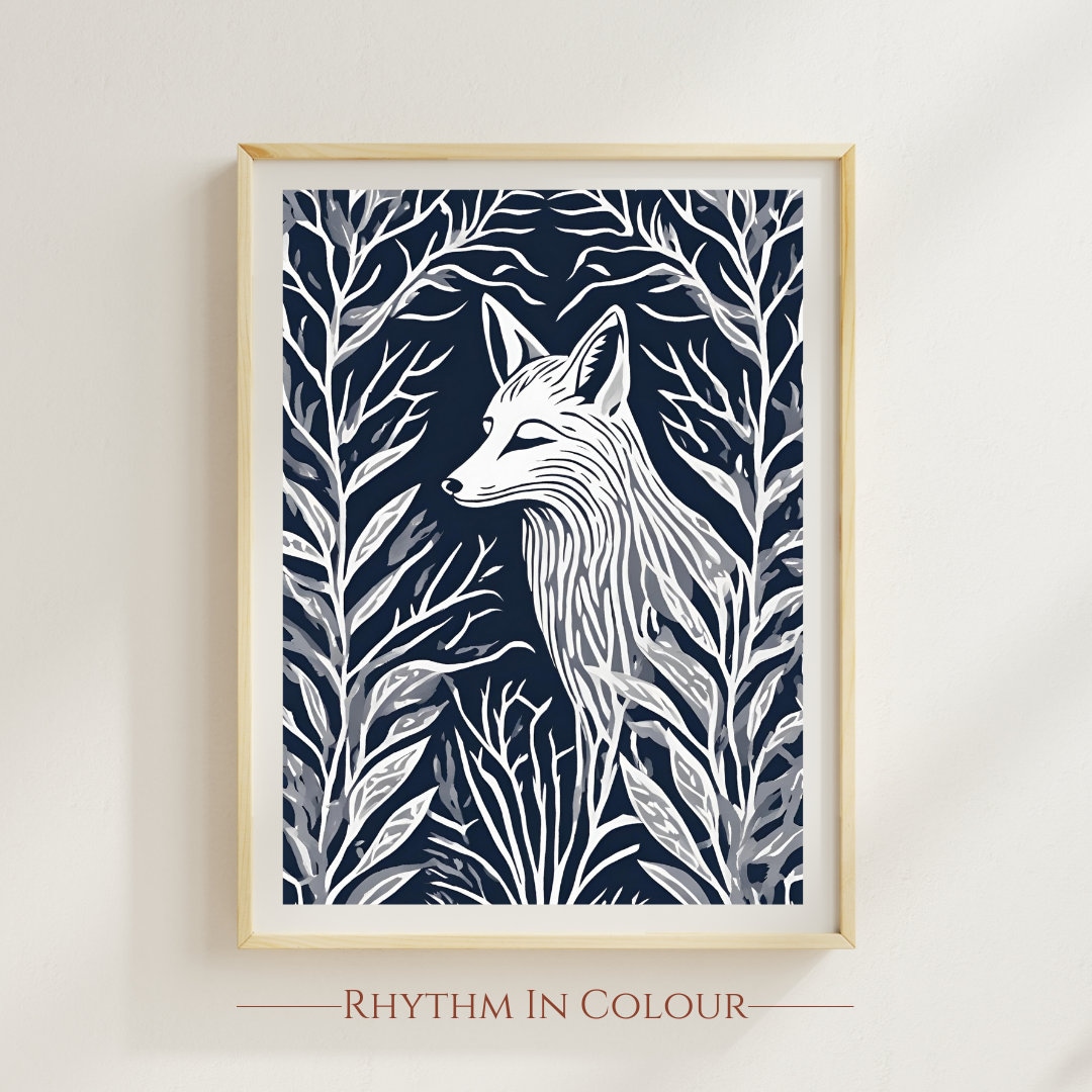Fox Print Fox Pattern Navy Blue Poster Country Style Poster Country ...