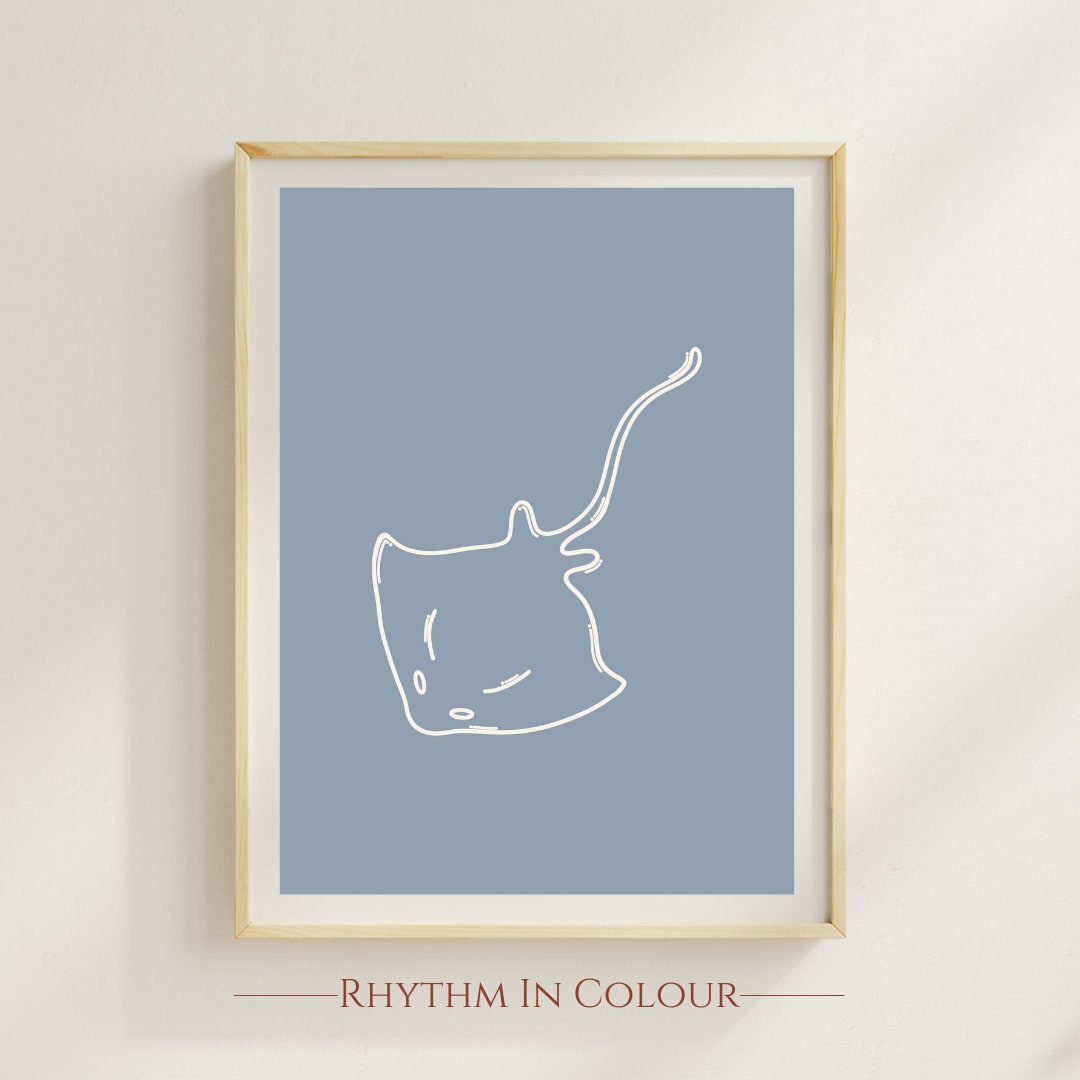 Coastal Print Stingray Line Art Ocean Wall Art Prints Manta Ray Print ...