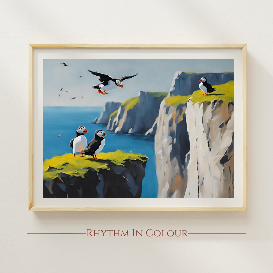 Puffin Painting Animal Wall Art Woodland Print Wales Puffins Country ...