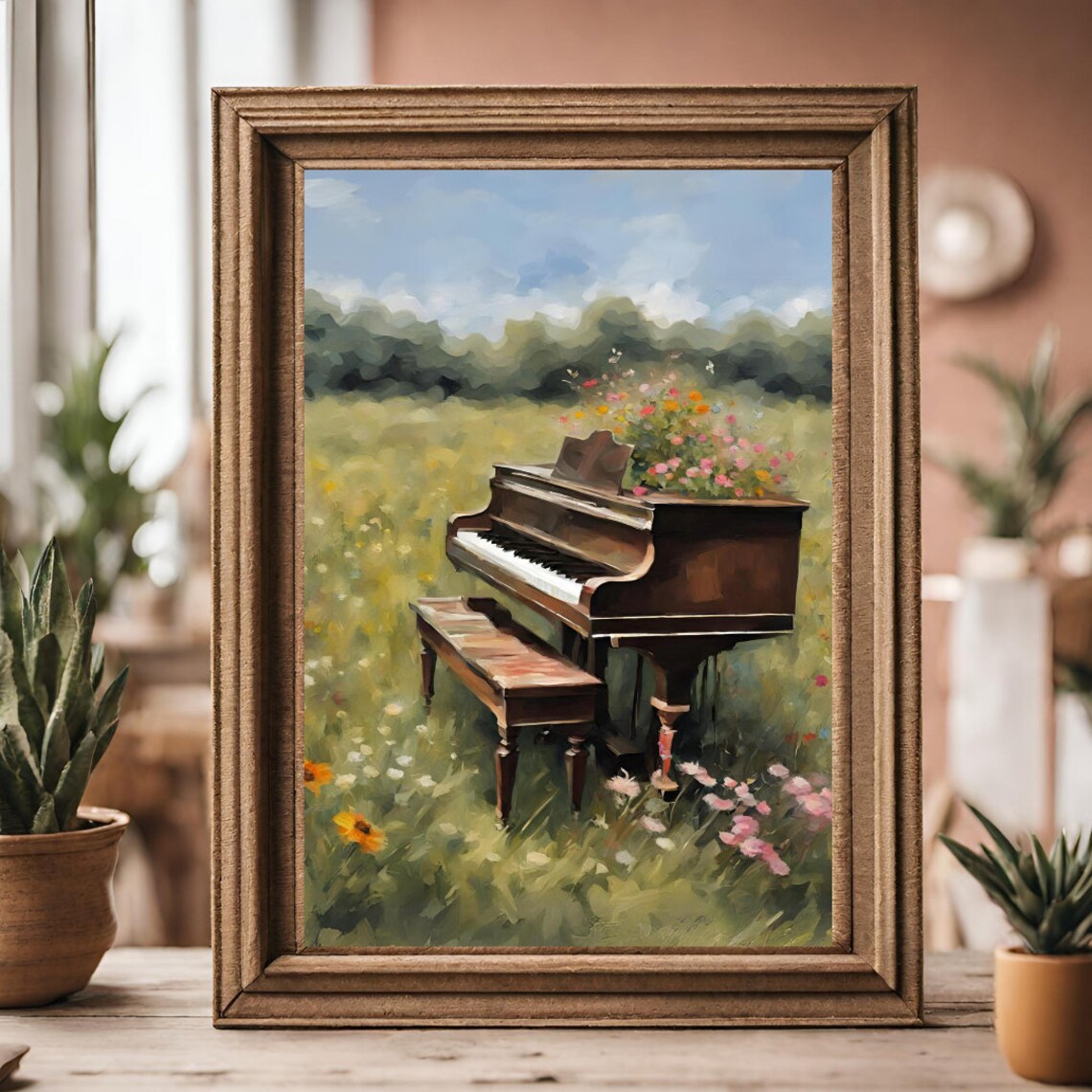 Piano Oil Painting Print Wildflower Oil Painting Poster Gift for ...