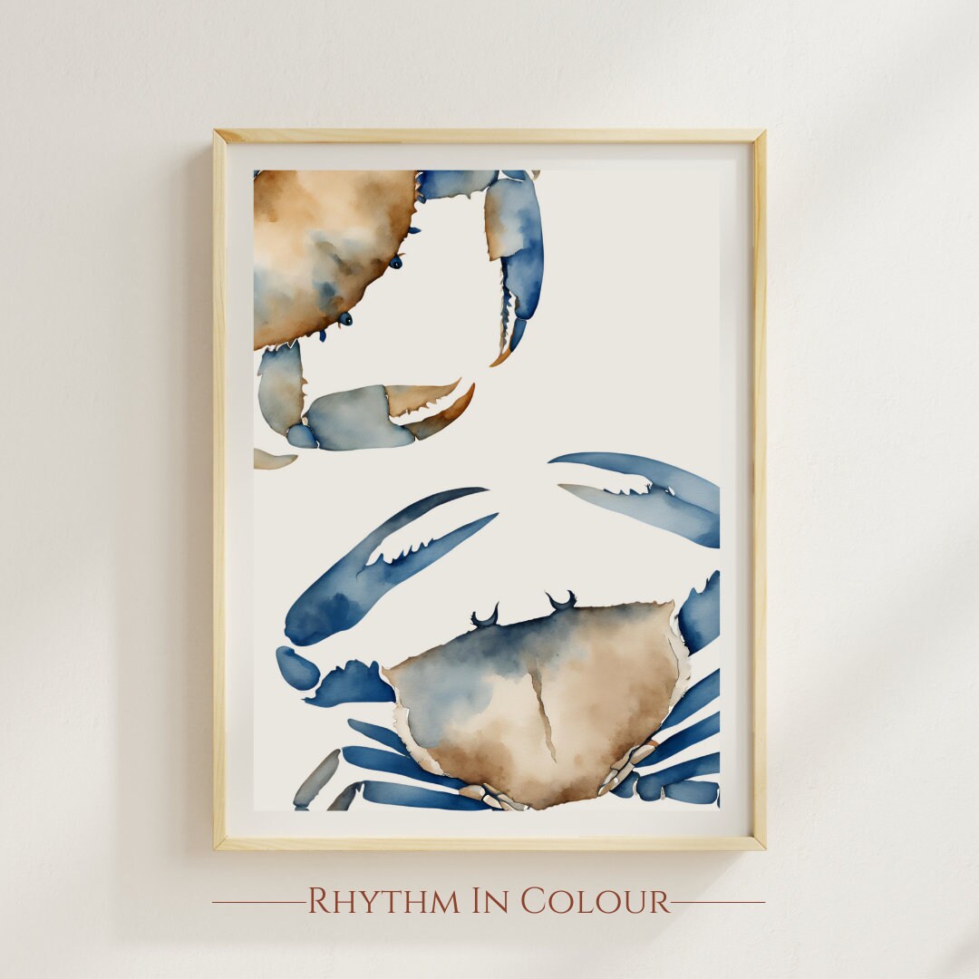 Crab Minimalist Posters Blue Coastal Wall Decor Sea Life Marine Wall ...
