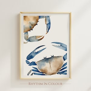 Crab Minimalist Posters Blue Coastal Wall Decor Sea Life Marine Wall ...