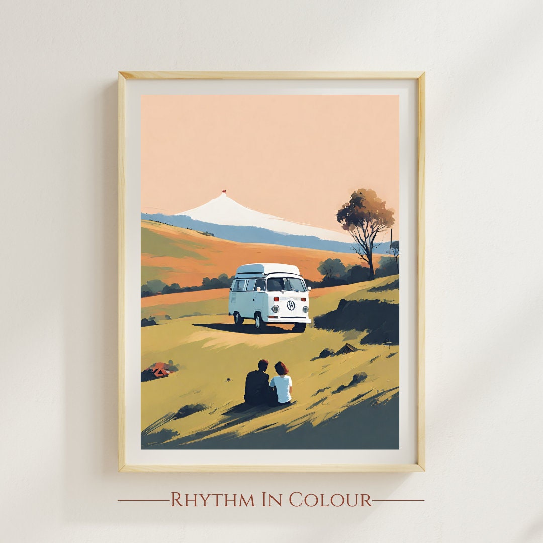Van Life Couple Print: Minimalist Campervan, Mountain Landscape - Etsy UK