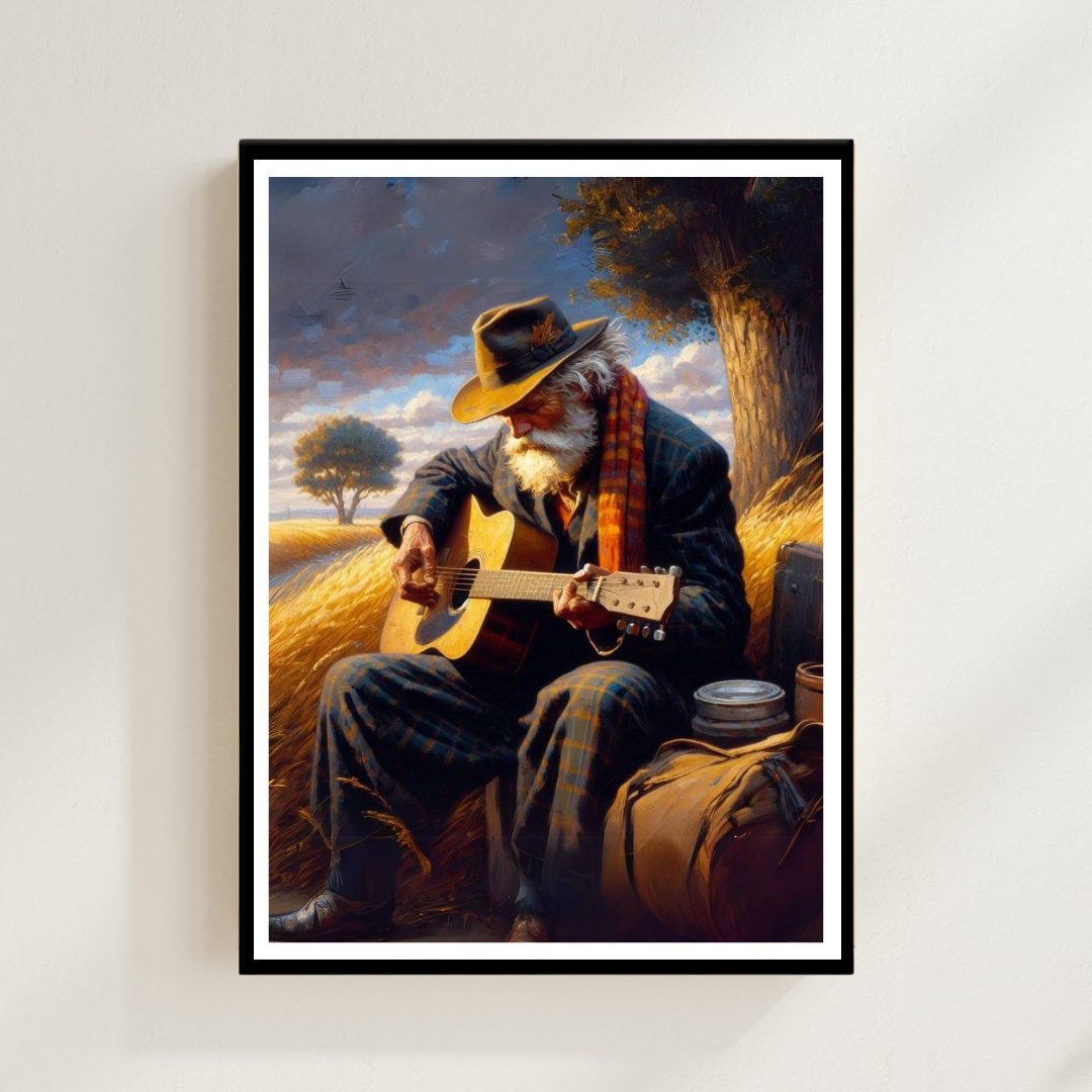 Vintage Guitar Oil Painting Print Gift for Guitarist Gift for Musician ...