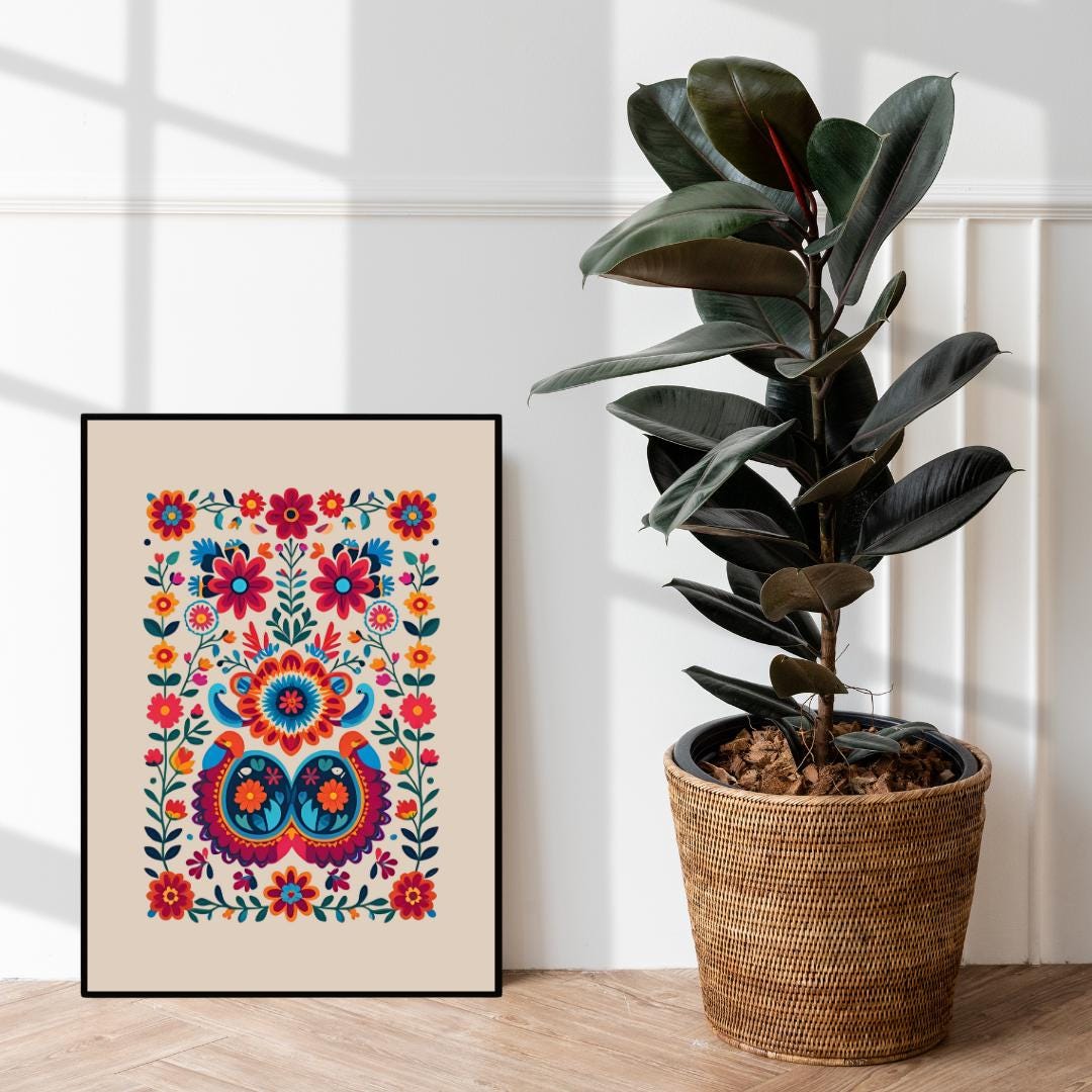 Colorful Otomi Print: Mexican Folk Art, Boho Home Decor - Etsy