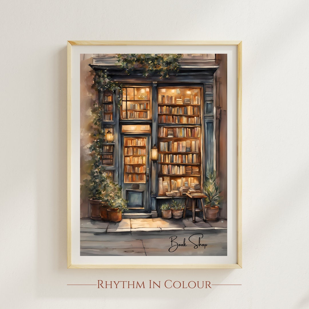 Vintage Book Shop Print Cozy Book Store Poster Retro Book Shop Painting ...