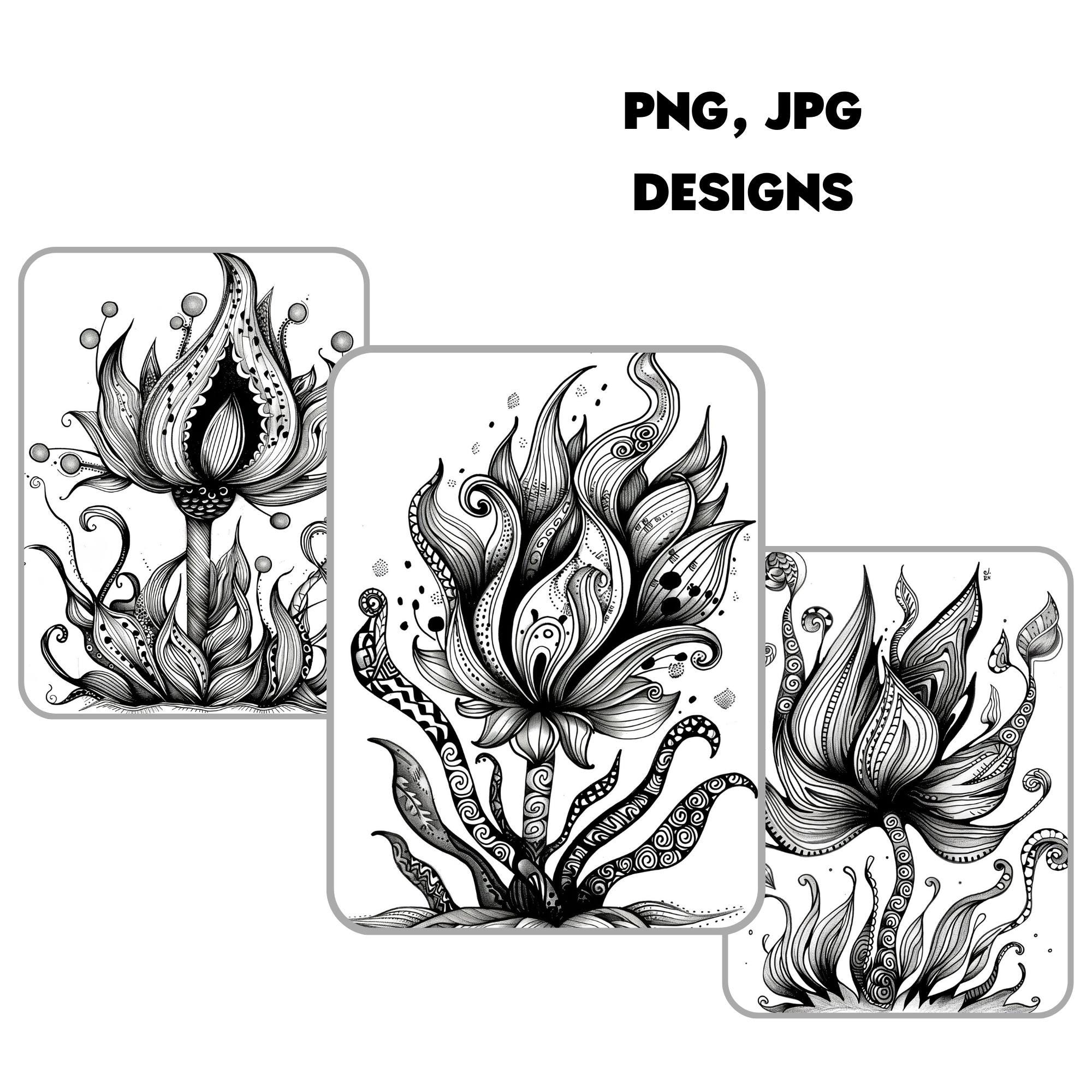 Flame Flower Zentangle Patterns, Tutorials & Worksheets (digital ...