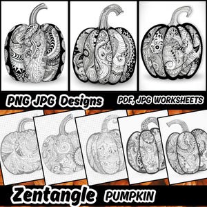 Zentangle Pumpkin Designs: Halloween PNG, Step-by-step Tutorials ...