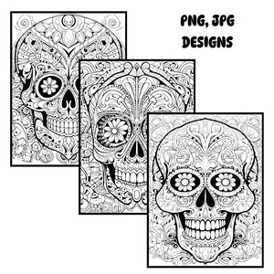 Halloween Skull Zentangle Patterns – PDF + PNG Files | Intricate ...