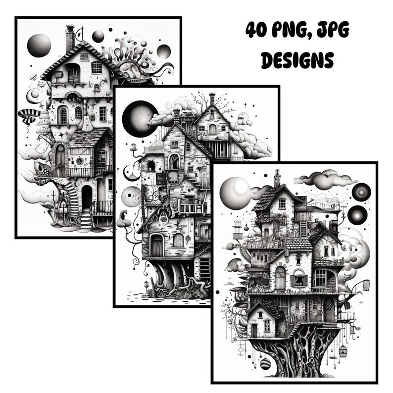 Zentangle - Zendoodle - House Patterns for Adults – Whimsical Printable ...