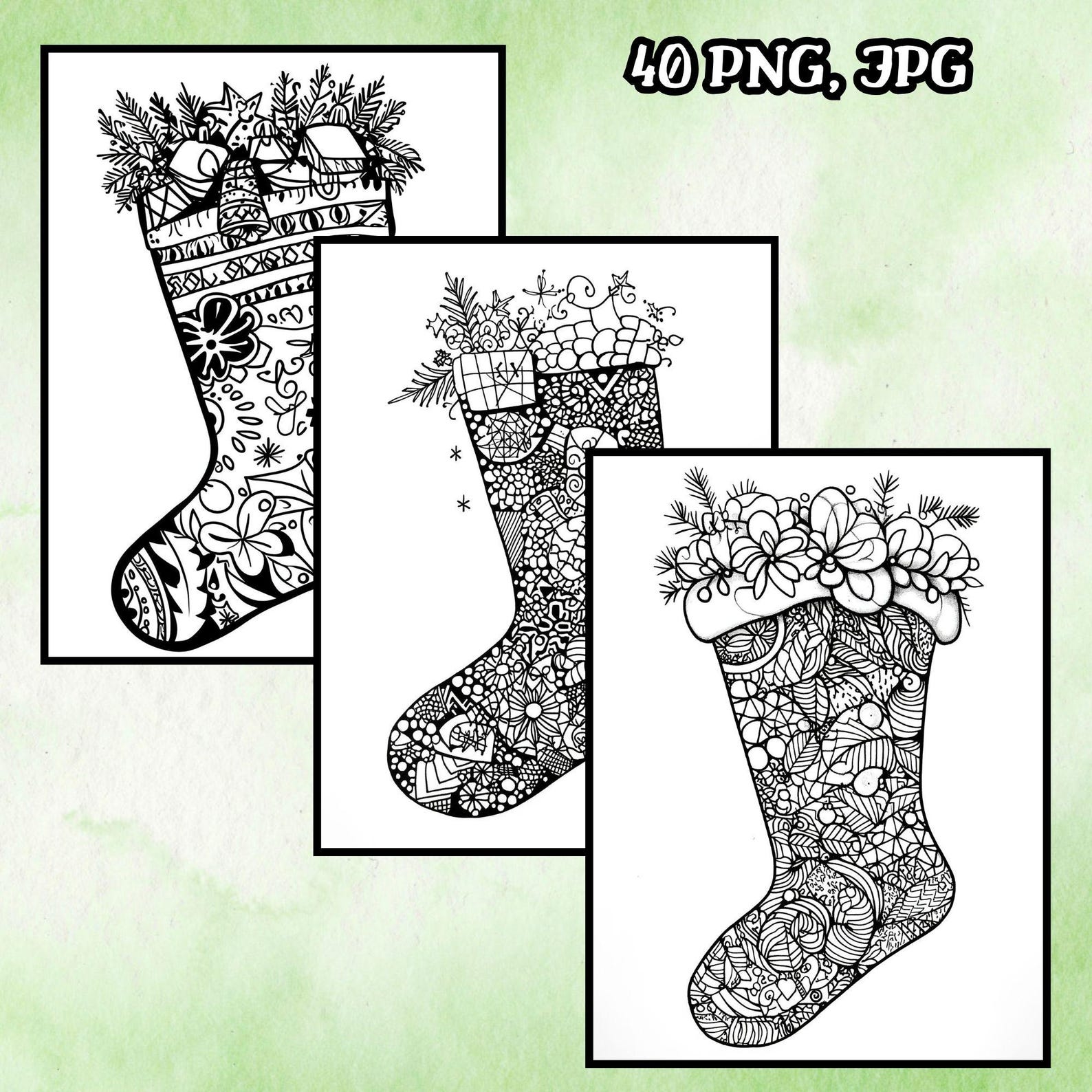 Christmas Stocking Zentangle Coloring Pages, Holiday Ornaments (digital ...