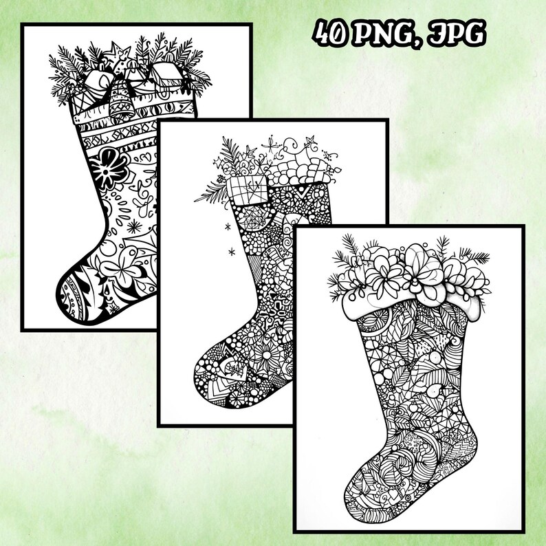 Christmas Stocking Zentangle Coloring Pages, Holiday Ornaments (digital ...