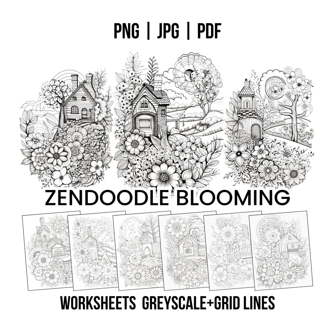 Zentangle Floral House Art | Zendoodle Practice Sheets | Mindful ...