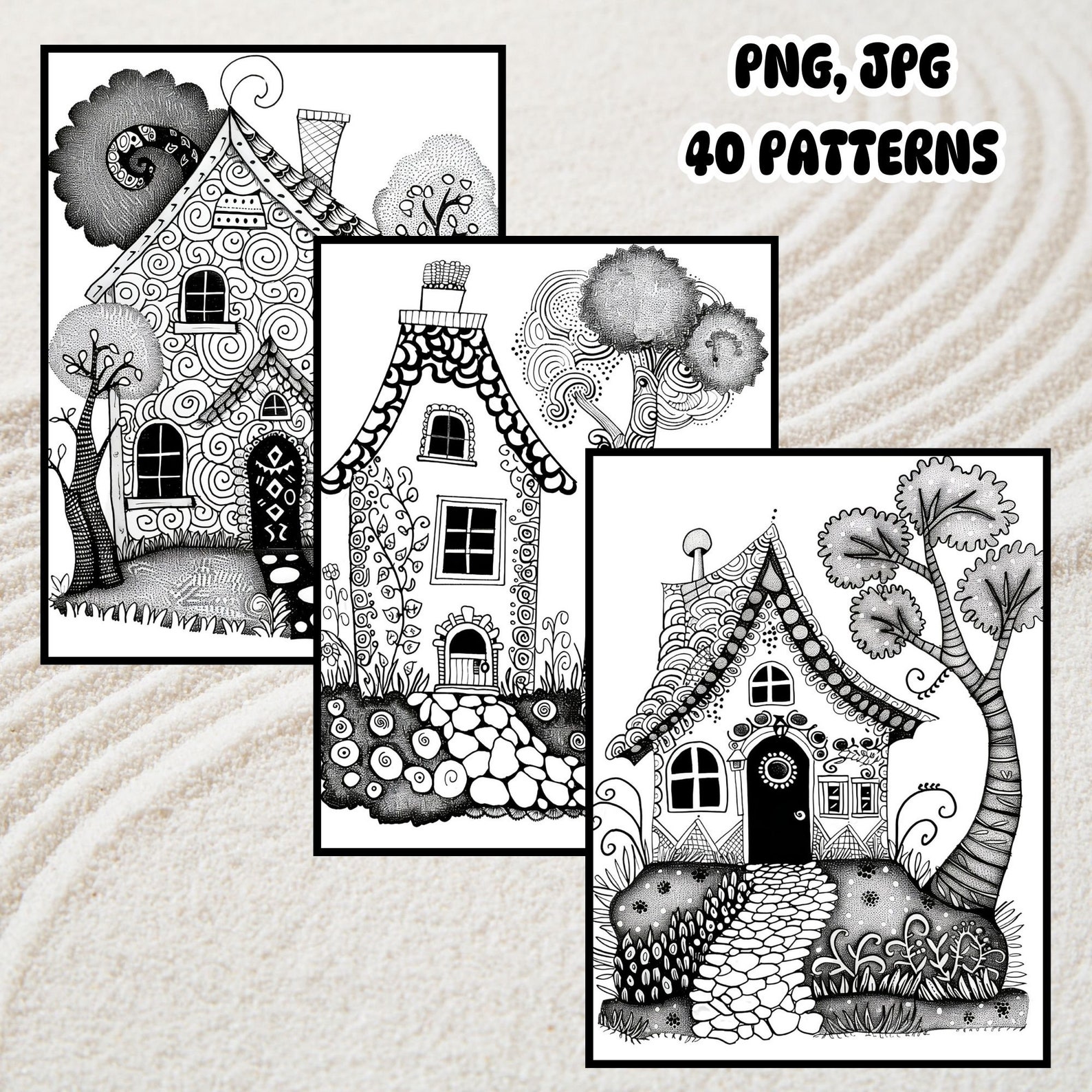 Zentangle Art: Explore Beautiful House Coloring Book, Worksheets, and ...