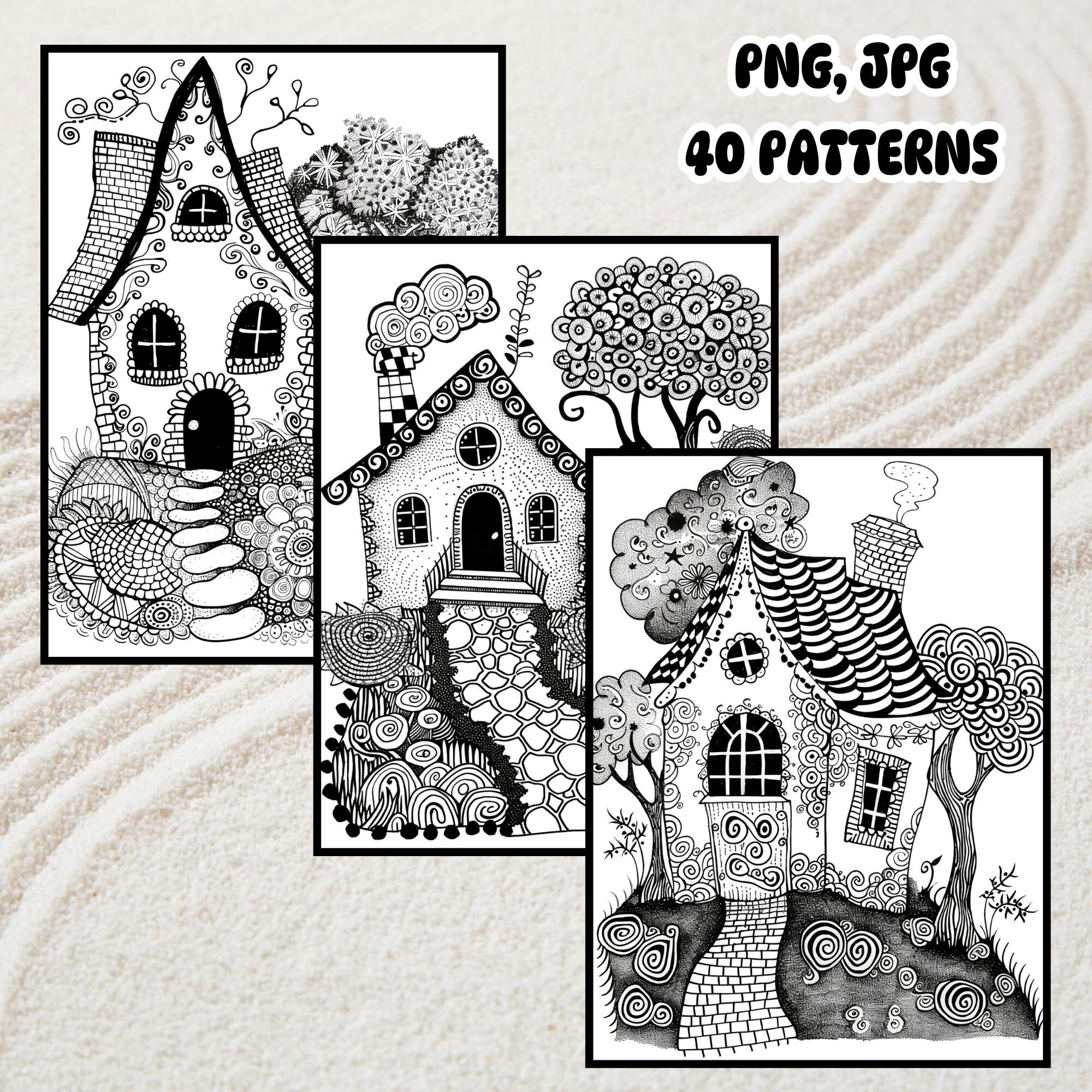 Zentangle Art: Explore Beautiful House Coloring Book, Worksheets, and ...