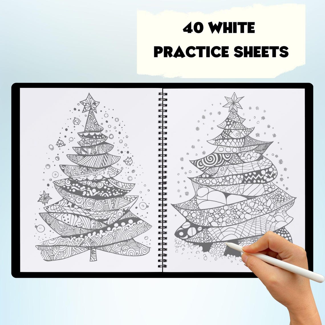 Christmas Tree Zentangle Coloring Pages, Doodling Art (digital Download ...