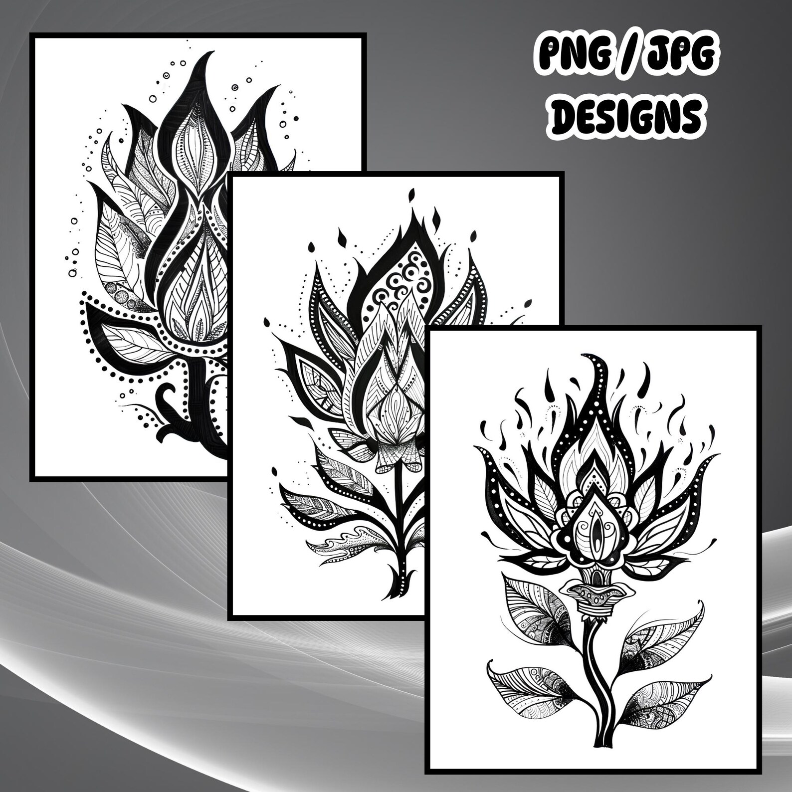Flame Flower Zentangle Patterns, Botanical Art Sheets, Doodle Flower ...
