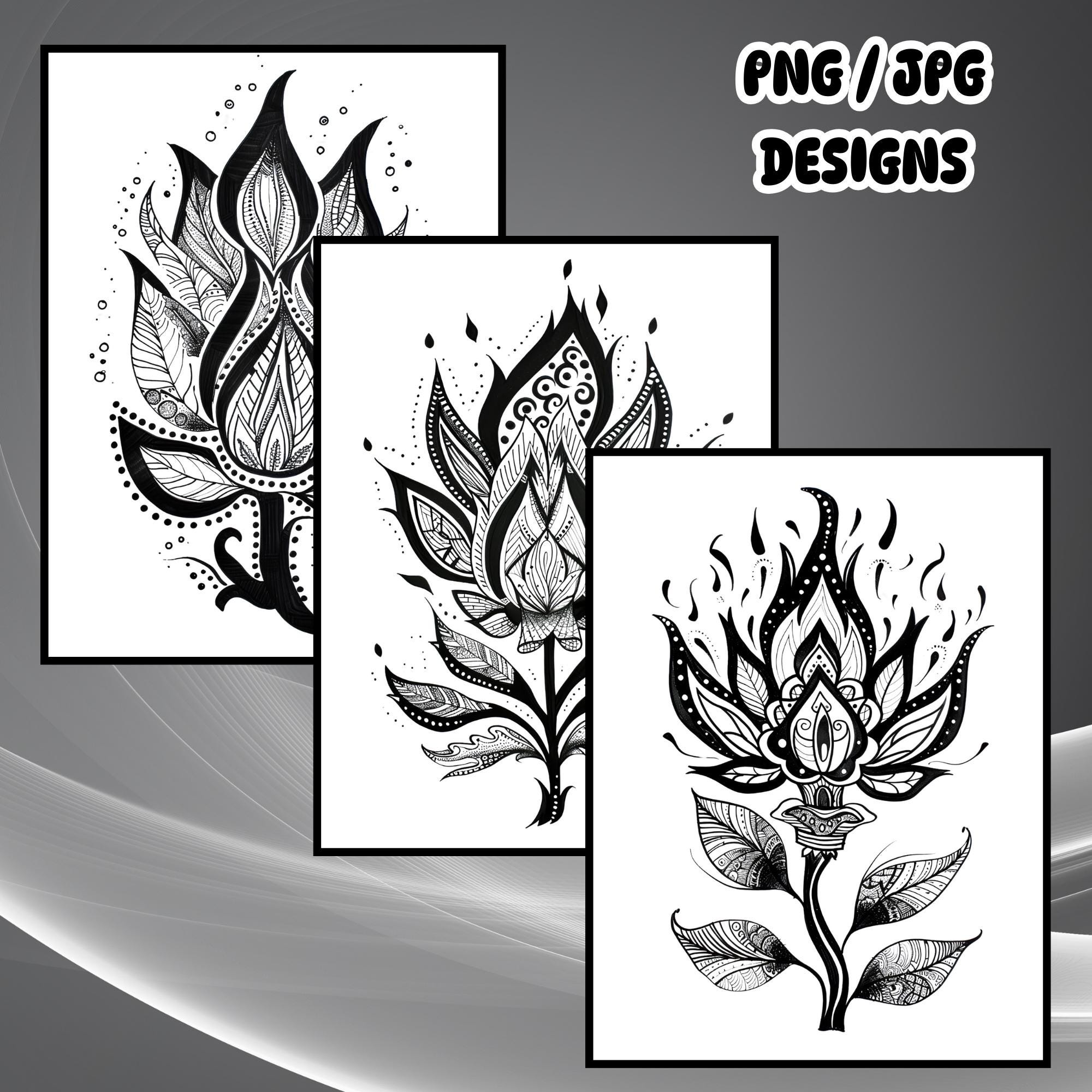 Flame Flower Zentangle Patterns – Botanical Doodle Art, Mindful Drawing ...