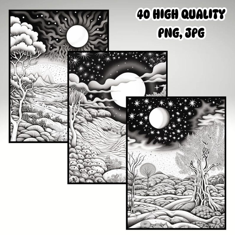 Zentangle Art Practice Sheets for Stress Relief - Mystical Moonlit ...
