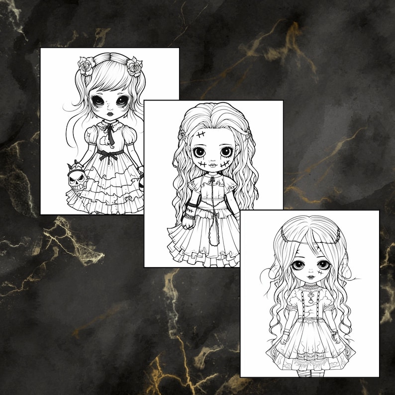 Creepy Doll Coloring Pages – 40 Gothic Horror Art Prints (PDF) - Etsy