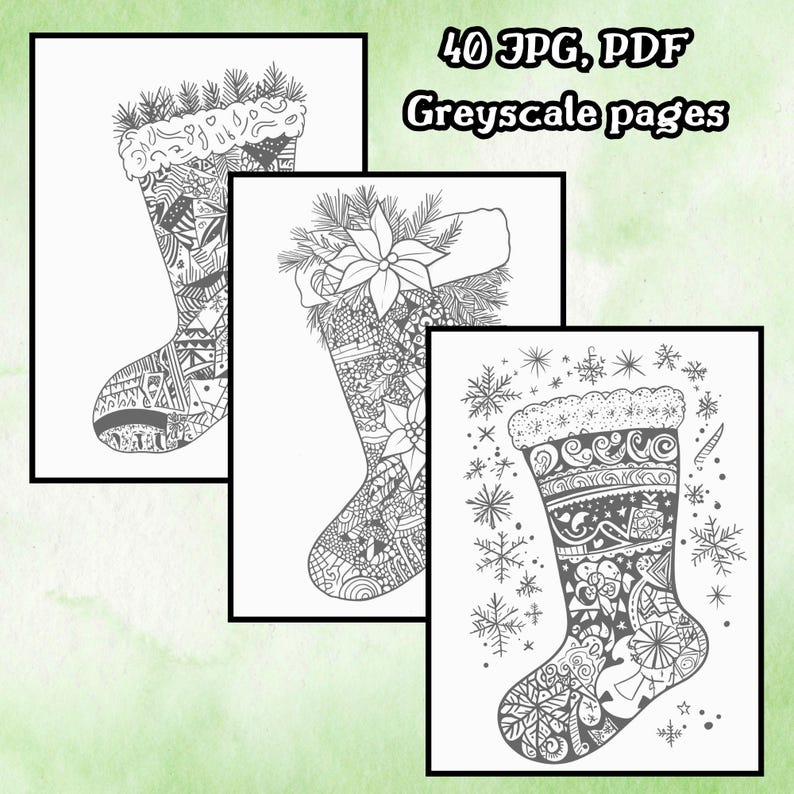 Christmas Stocking Zentangle Coloring Pages, Holiday Ornaments (digital ...