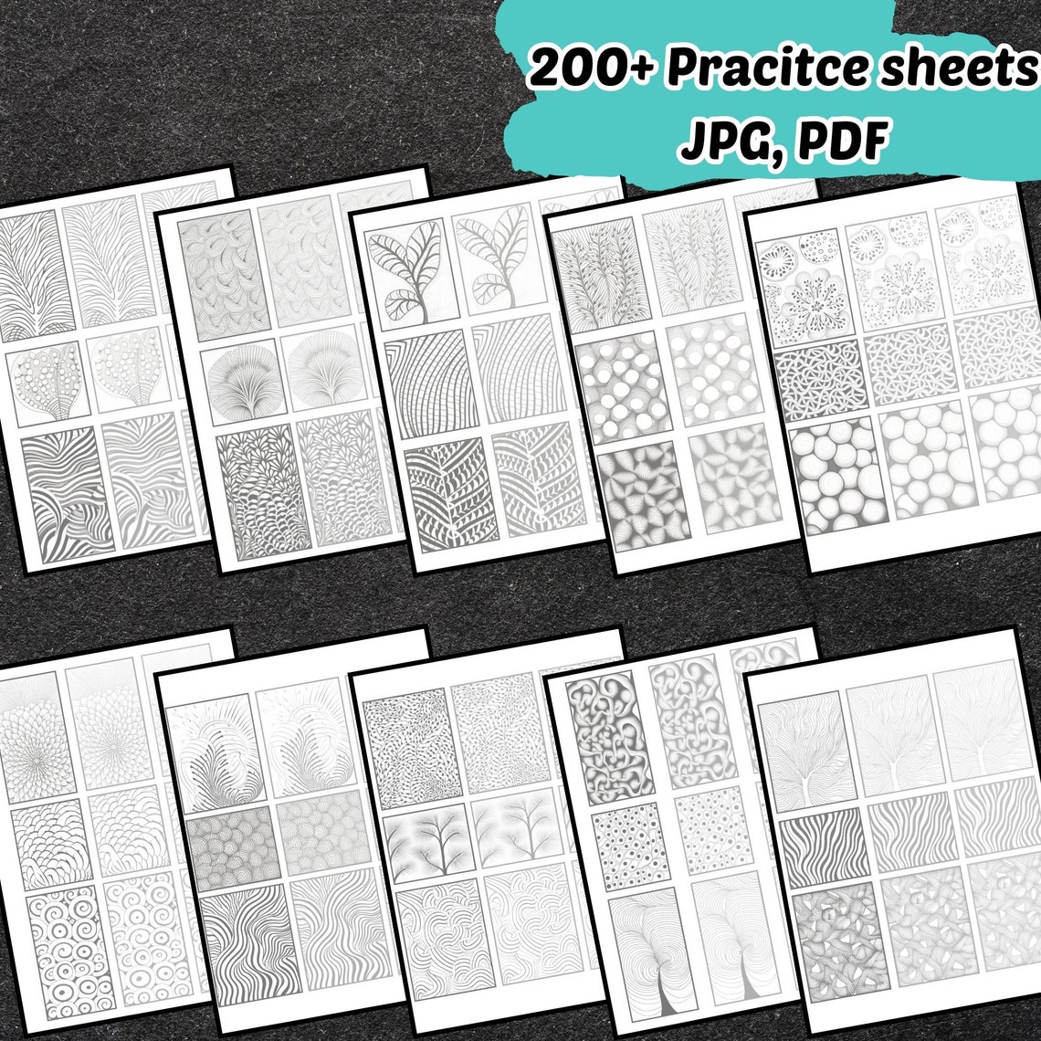 Zentangle Pattern Templates, Training Set, Practice Sheets, Big Bundle ...