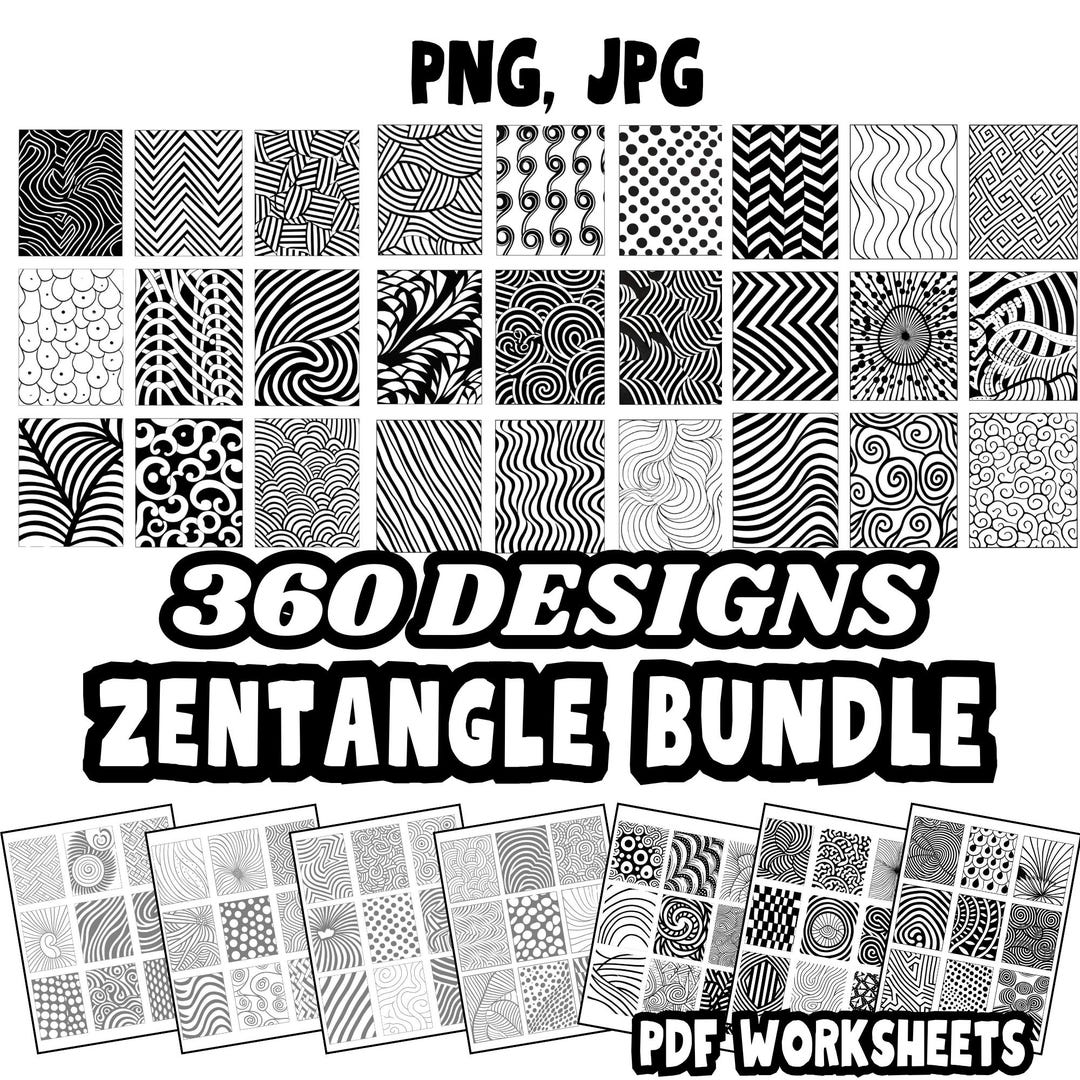 360 Zentangle Patterns Bundle: Interactive Tutorials & Worksheets (PDF ...