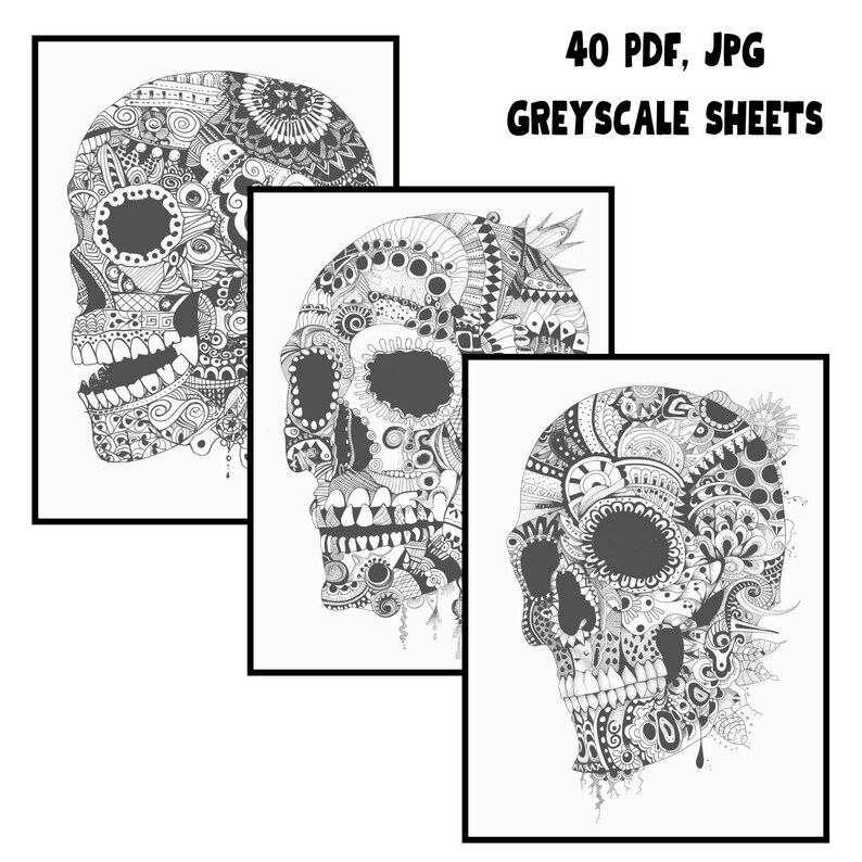 Halloween Skull Zentangle Art - 40 Spooky Doodle Practice Sheets ...