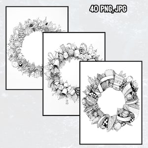 Christmas Wreath Bundle, Winter Floral Ornaments, Doodle Merry ...